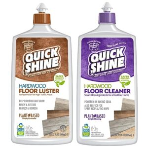 quick shine hardwood floor cleaner & wood floor polish w/plant-derived carnauba 2-27oz bottles, removes scratches, safer choice, a clean that can be seen