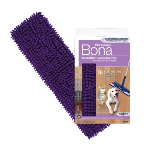 bona pet system microfiber sweeping pad for multi-surface floors - for use with bona mops - attracts and picks up pet hair, fur, and dander - for wood, stone, tile, laminate, and vinyl floors