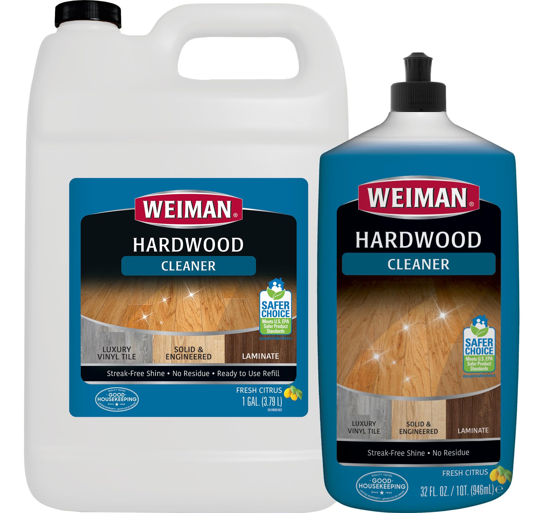 Weiman Hardwood Floor Cleaner Gallon and Refillable Squeeze Bottle - Finished Wood Surfaces