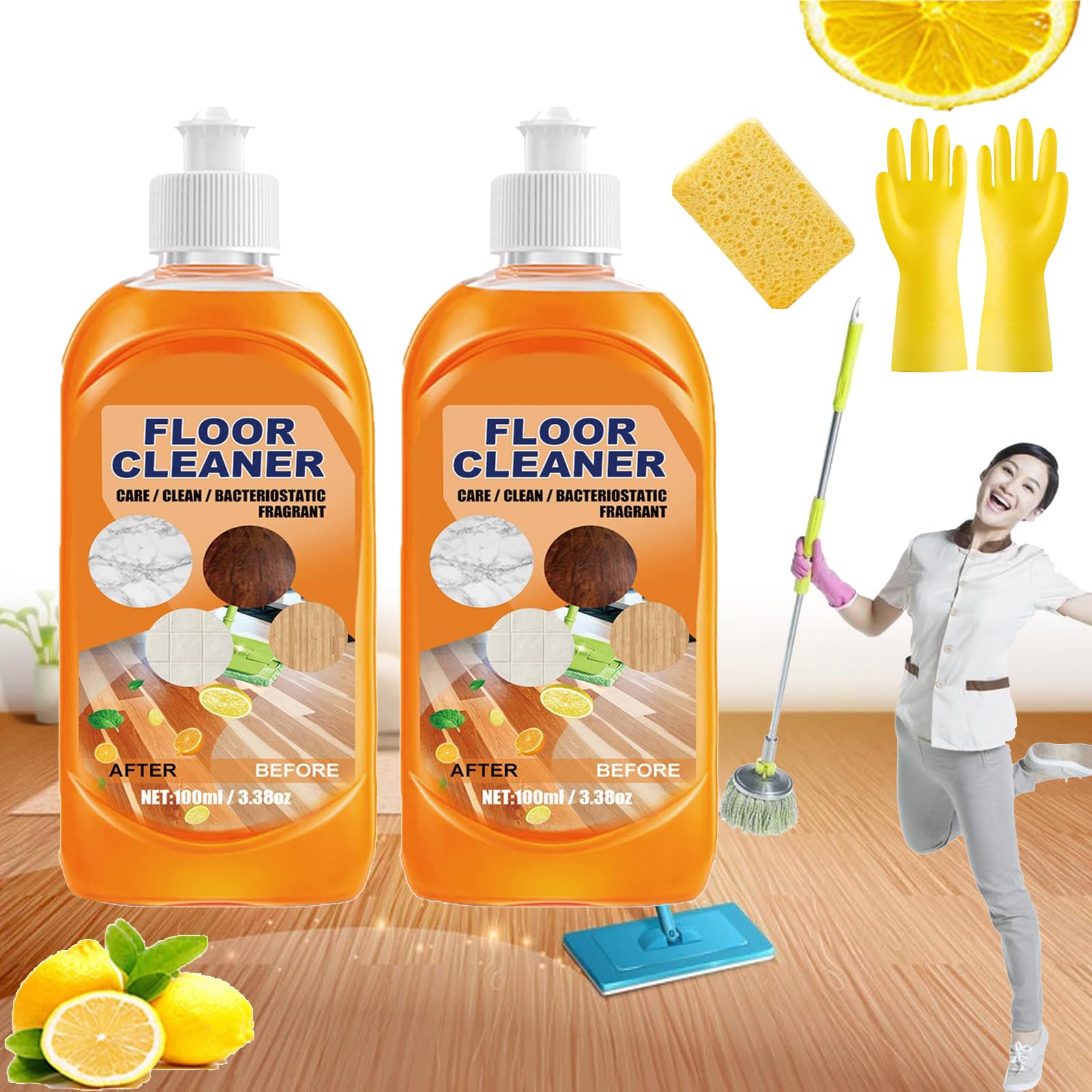 LONGLUAN Powerful Decontamination Floor Cleaner, Momeng Floor Cleaner Orange, Ondaum Floor Cleaner, Multipurpose Cleaning Concentrate, Natural Floor Cleaner for Mopping (2pcs)