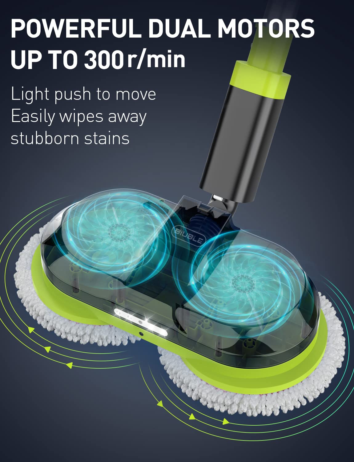 BIUBLE Cordless Electric Mop, Dual Spin Mops for Floor Cleaning, LED Headlight / Stand-Free / Water Sprayer, Rechargeable Scrubber Cleaner Mops with 300ML Water Tank for Multi Floors, Self-Propelled