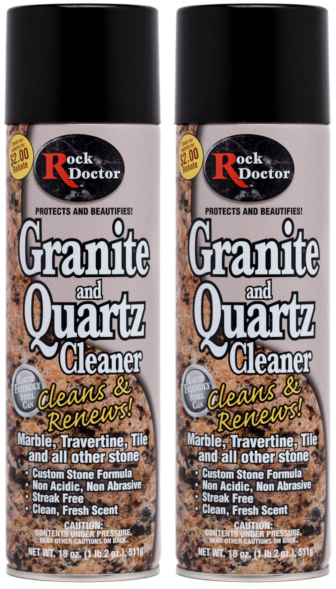 Rock Doctor Granite & Quartz Cleaner Spray 18 oz. Can, Cleans Tile, Marble, Kitchen Countertop, and Natural Stone Surfaces, Streak-Free Shine Pack of 2