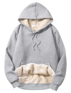 pehmea men's winter warm fleece hoodie pullover long sleeve sherpa lined hooded sweatshirt with pocket(grey-l)