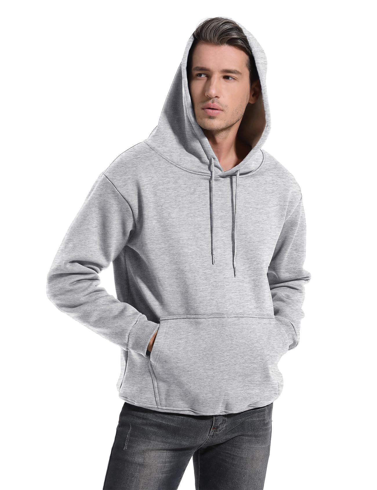 PEHMEA Men's Winter Warm Fleece Hoodie Pullover Long Sleeve Sherpa Lined Hooded Sweatshirt with Pocket(Grey-L)