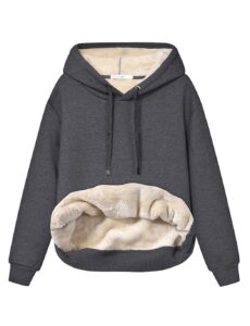 haellun womens casual winter warm fleece sherpa lined pullover hooded sweatshirt (dark grey, large)