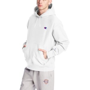 champion mens reverse weave pullover, left chest c hoody, white-y06145, medium us