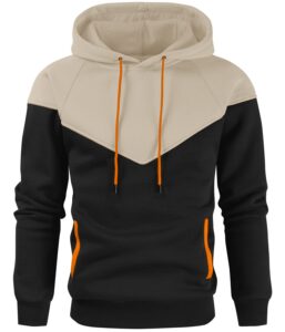 niceif men's midweight fleece pullover hoodies casual color block hooded sweatshirt with pockets, beige black m