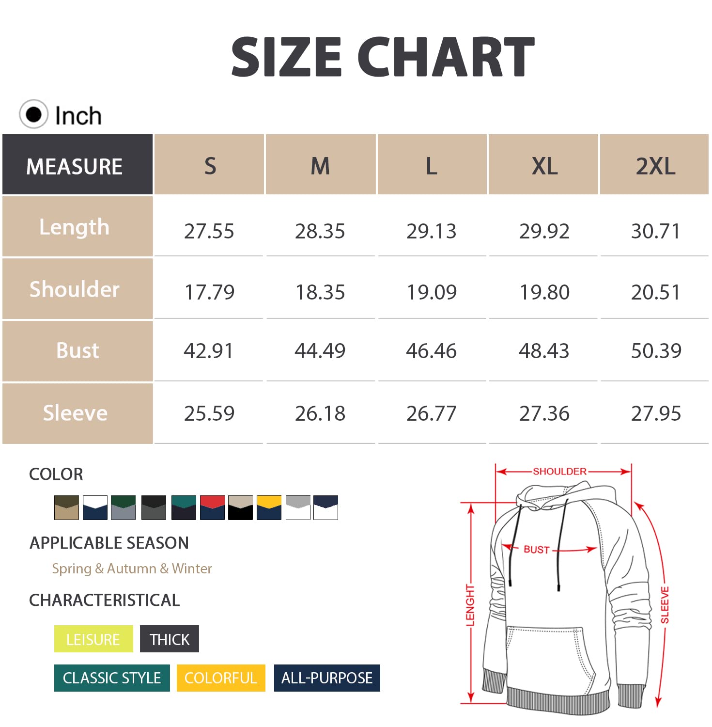 Niceif Men's Midweight Fleece Pullover Hoodies Casual Color Block Hooded Sweatshirt with Pockets, Beige Black M