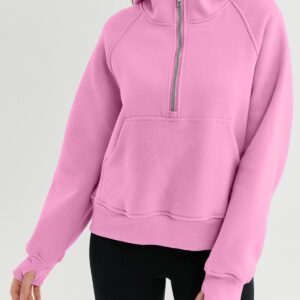 AUTOMET Half Zip Sweatshirts Cropped Hoodies Fleece Jackets Womens Quarter Zip Up Pullover Fall Outfits 2024 Winter Clothes Pink