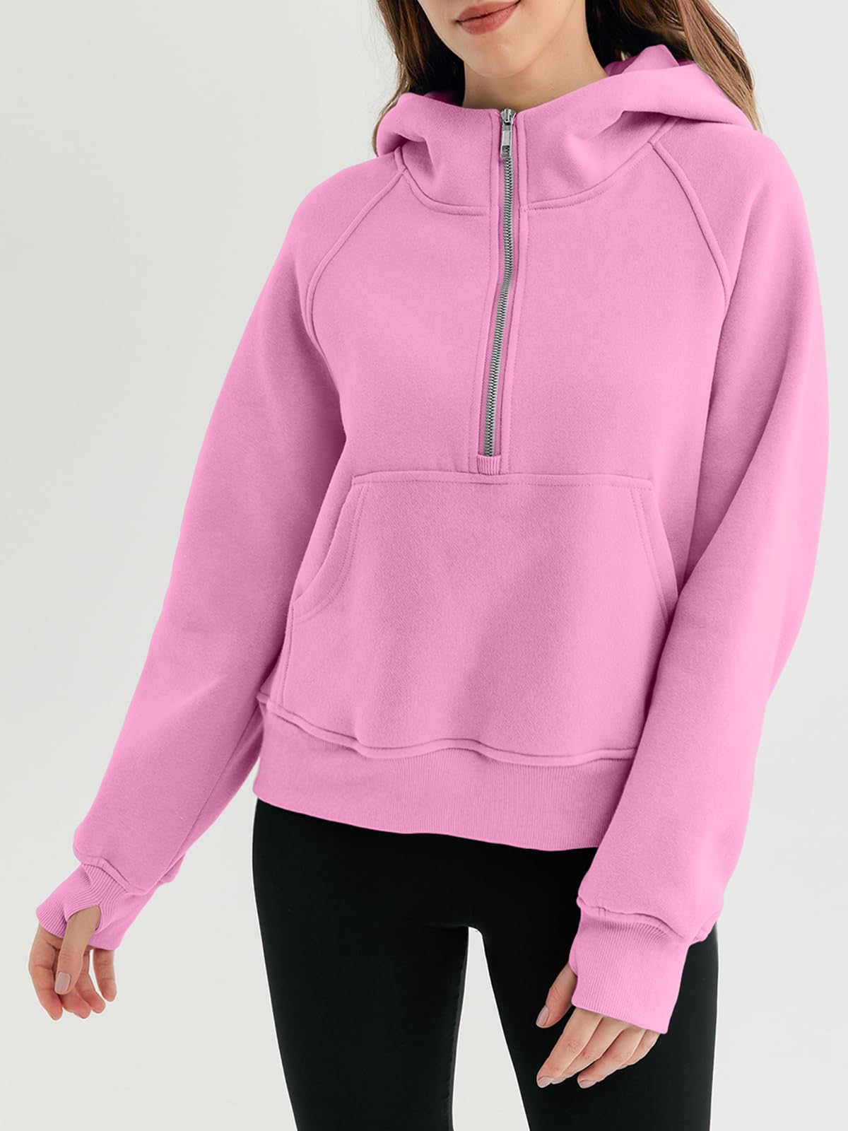 AUTOMET Half Zip Sweatshirts Cropped Hoodies Fleece Jackets Womens Quarter Zip Up Pullover Fall Outfits 2024 Winter Clothes Pink