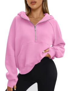 automet half zip sweatshirts cropped hoodies fleece jackets womens quarter zip up pullover fall outfits 2024 winter clothes pink