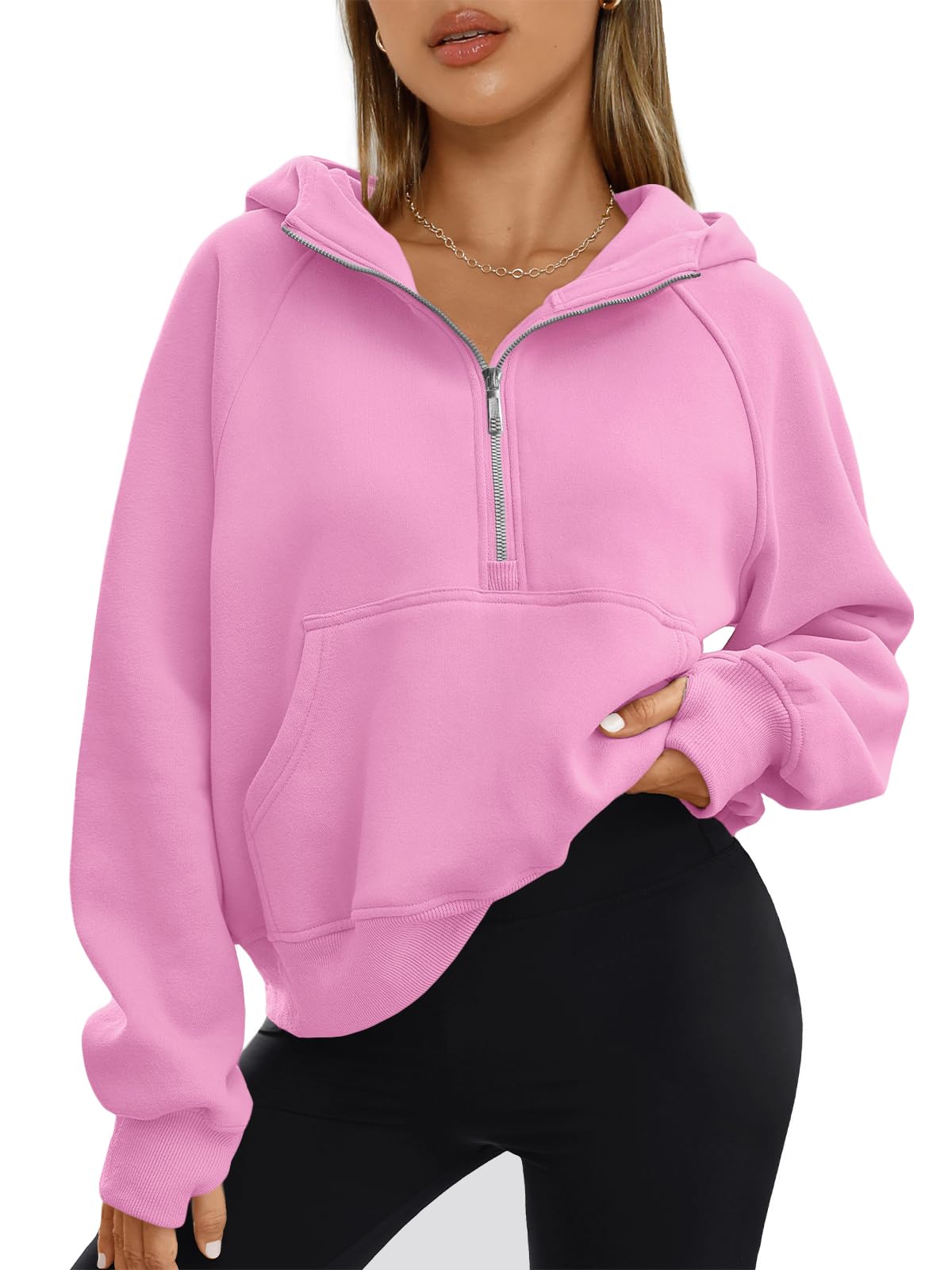 AUTOMET Half Zip Sweatshirts Cropped Hoodies Fleece Jackets Womens Quarter Zip Up Pullover Fall Outfits 2024 Winter Clothes Pink