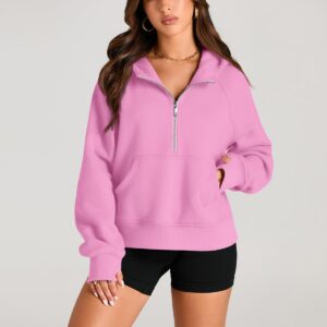 AUTOMET Half Zip Sweatshirts Cropped Hoodies Fleece Jackets Womens Quarter Zip Up Pullover Fall Outfits 2024 Winter Clothes Pink