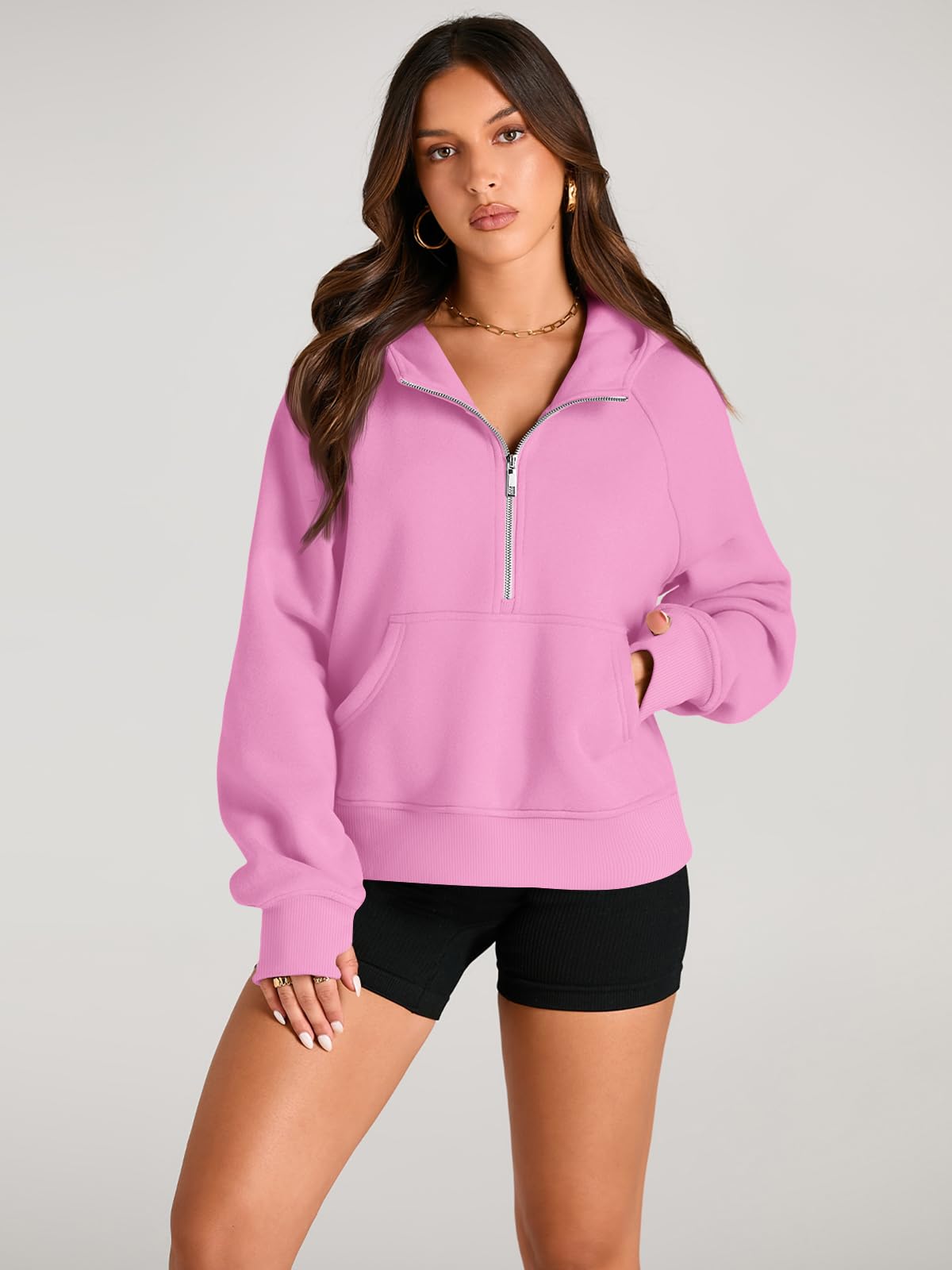 AUTOMET Half Zip Sweatshirts Cropped Hoodies Fleece Jackets Womens Quarter Zip Up Pullover Fall Outfits 2024 Winter Clothes Pink