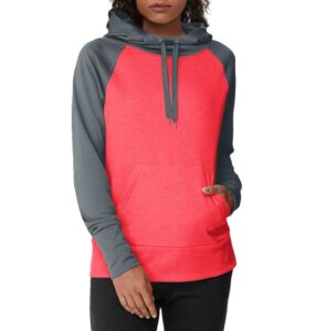 hanes womens sport performance fleece pullover hoodie hoody, dada grey solid/razzle pink heather, large us