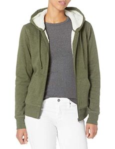 amazon essentials women's sherpa-lined fleece full-zip hooded jacket (available in plus size), olive heather, large