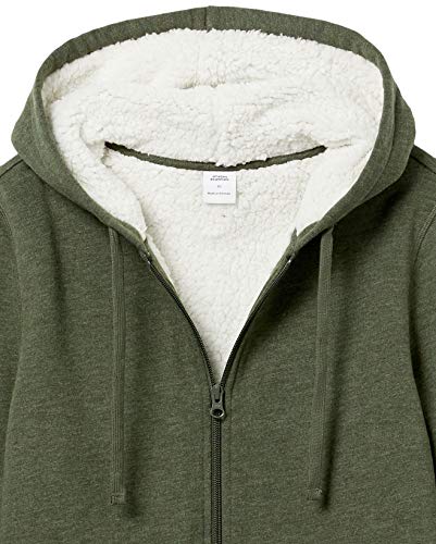 Amazon Essentials Women's Sherpa-Lined Fleece Full-Zip Hooded Jacket (Available in Plus Size), Olive Heather, Large