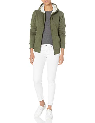 Amazon Essentials Women's Sherpa-Lined Fleece Full-Zip Hooded Jacket (Available in Plus Size), Olive Heather, Large