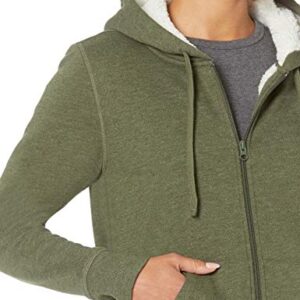 Amazon Essentials Women's Sherpa-Lined Fleece Full-Zip Hooded Jacket (Available in Plus Size), Olive Heather, Large