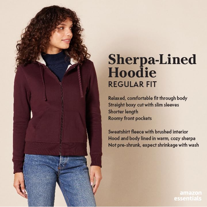 Amazon Essentials Women's Sherpa-Lined Fleece Full-Zip Hooded Jacket (Available in Plus Size), Olive Heather, Large