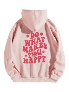 floerns women's letter graphic print long sleeve drawstring hoodie sweatshirts a light pink m