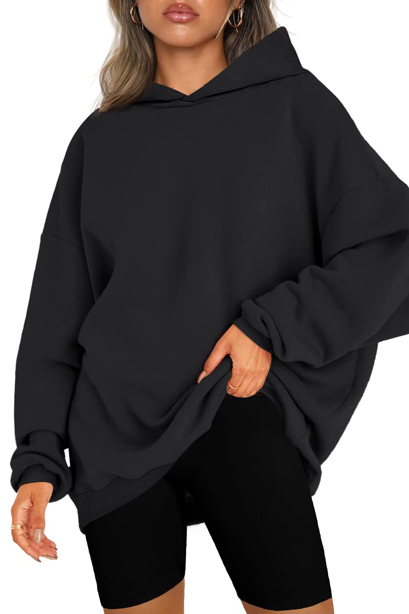 EFAN Hoodies for Women Black Oversized Sweatshirts Hooded Pullover Casual Workout Fall Fashion Outfits Winter Clothes 2024