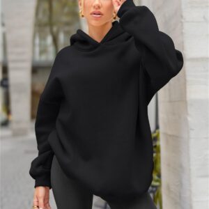 EFAN Hoodies for Women Black Oversized Sweatshirts Hooded Pullover Casual Workout Fall Fashion Outfits Winter Clothes 2024