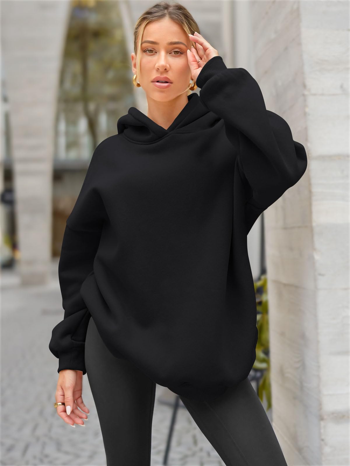 EFAN Hoodies for Women Black Oversized Sweatshirts Hooded Pullover Casual Workout Fall Fashion Outfits Winter Clothes 2024