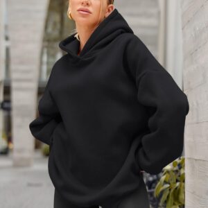 EFAN Hoodies for Women Black Oversized Sweatshirts Hooded Pullover Casual Workout Fall Fashion Outfits Winter Clothes 2024