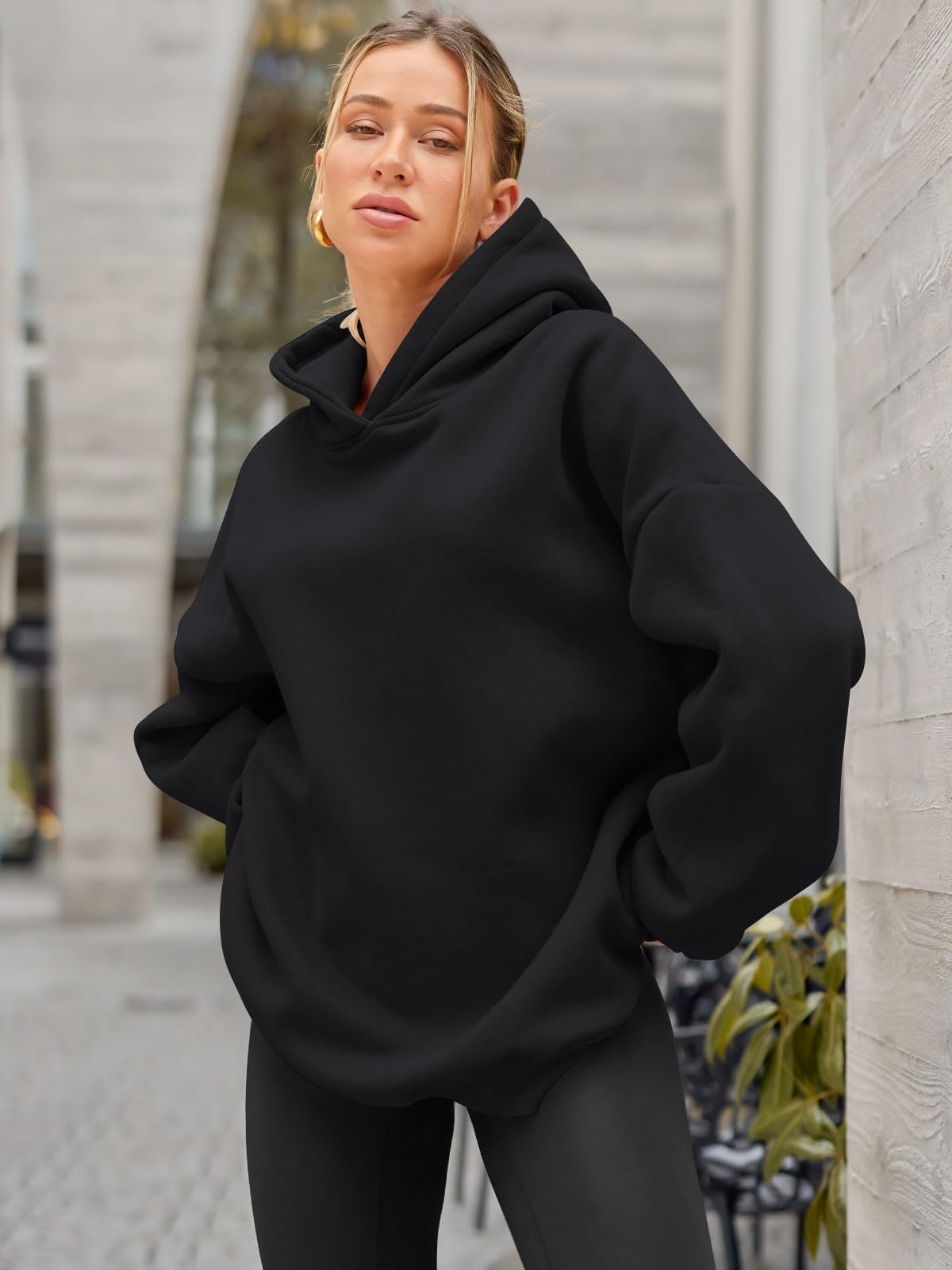 EFAN Hoodies for Women Black Oversized Sweatshirts Hooded Pullover Casual Workout Fall Fashion Outfits Winter Clothes 2024