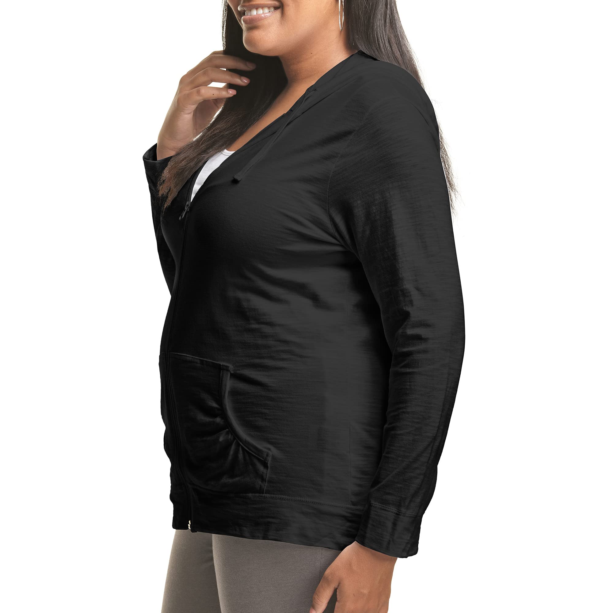 JUST MY SIZE womens Slub-cotton Full-zip Lightweight Women's fashion hoodies, Black, 4X US