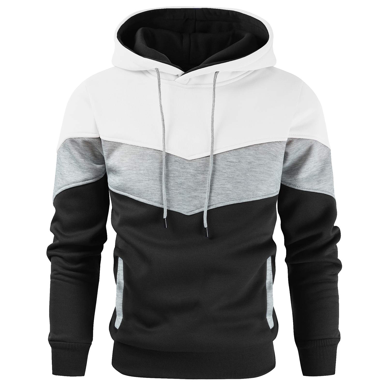 Gesean Men's Novelty Color Block Pullover Fleece Hoodie Long Sleeve Casual Sweatshirt with Pocket White XX-Large