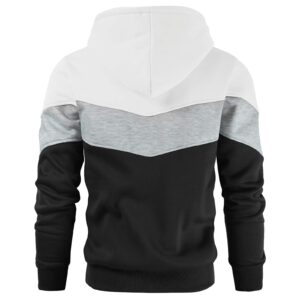 Gesean Men's Novelty Color Block Pullover Fleece Hoodie Long Sleeve Casual Sweatshirt with Pocket White XX-Large