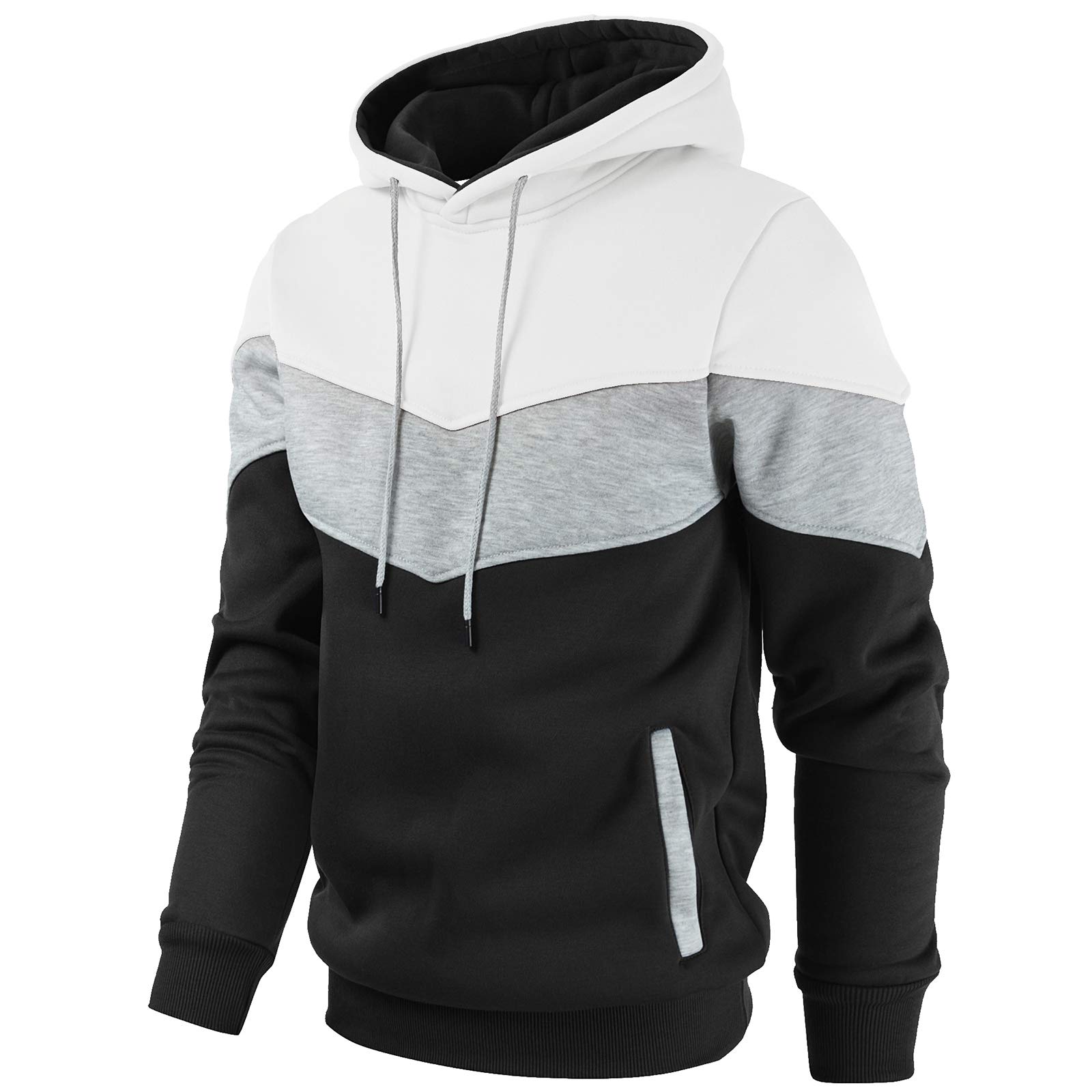 Gesean Men's Novelty Color Block Pullover Fleece Hoodie Long Sleeve Casual Sweatshirt with Pocket White XX-Large