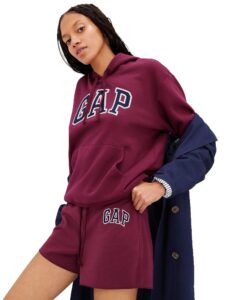 gap womens logo hoodie sweatshirt, ruby wine, large us