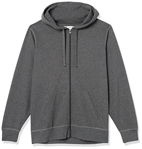 Amazon Essentials Women's French Terry Fleece Full-Zip Hoodie (Available in Plus Size), Dark Grey Heather, Large