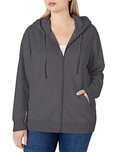 amazon essentials women's french terry fleece full-zip hoodie (available in plus size), dark grey heather, large