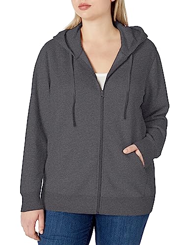 Amazon Essentials Women's French Terry Fleece Full-Zip Hoodie (Available in Plus Size), Dark Grey Heather, Large