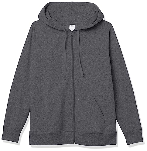 Amazon Essentials Women's French Terry Fleece Full-Zip Hoodie (Available in Plus Size), Dark Grey Heather, Large