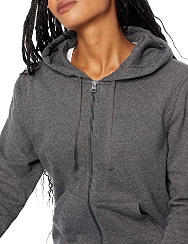 Amazon Essentials Women's French Terry Fleece Full-Zip Hoodie (Available in Plus Size), Dark Grey Heather, Large