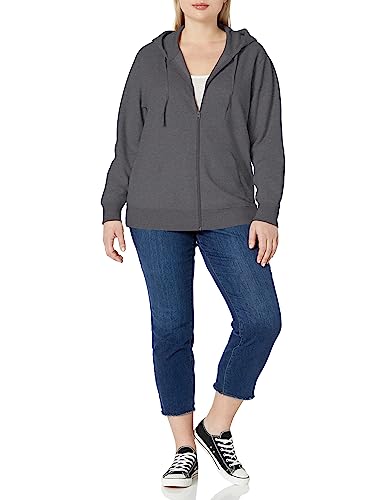 Amazon Essentials Women's French Terry Fleece Full-Zip Hoodie (Available in Plus Size), Dark Grey Heather, Large