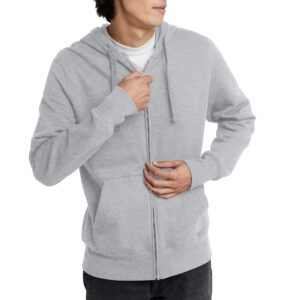 hanes men's originals full, heavyweight fleece sweatshirt, zip-up hoodie, light steel