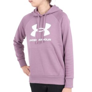 under armour womens rival fleece big logo hoodie, (500) misty purple / / white, x-large