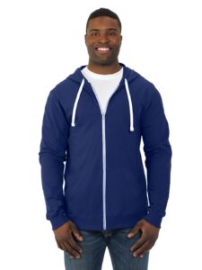 fruit of the loom men's lightweight cotton full-zip hoodie, admiral blue, small