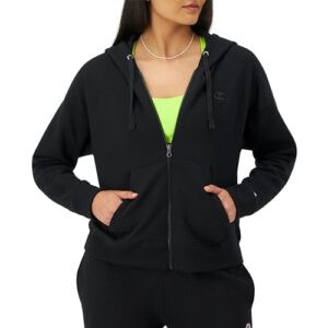 champion womens full-zip hoodie, powerblend, fleece sweatshirt, for (plus size available) athletic-hoodies, black c logo, large us