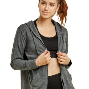 Sofra Women's Thin Cotton Zip Up Hoodie Jacket, Charcoal, Large