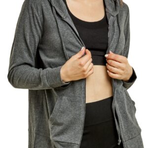 Sofra Women's Thin Cotton Zip Up Hoodie Jacket, Charcoal, Large