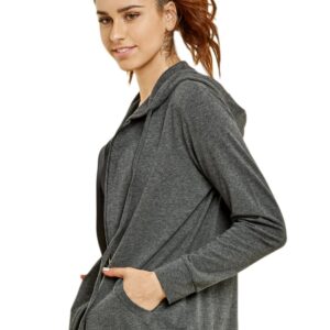 Sofra Women's Thin Cotton Zip Up Hoodie Jacket, Charcoal, Large