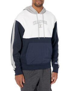 champion sweatshirt, fleece hoodie for men, iconic 'c' logo script, navy/dull grey/white, small