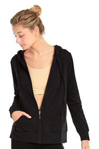 sofra teejoy women's thin cotton zip up hoodie jacket black large